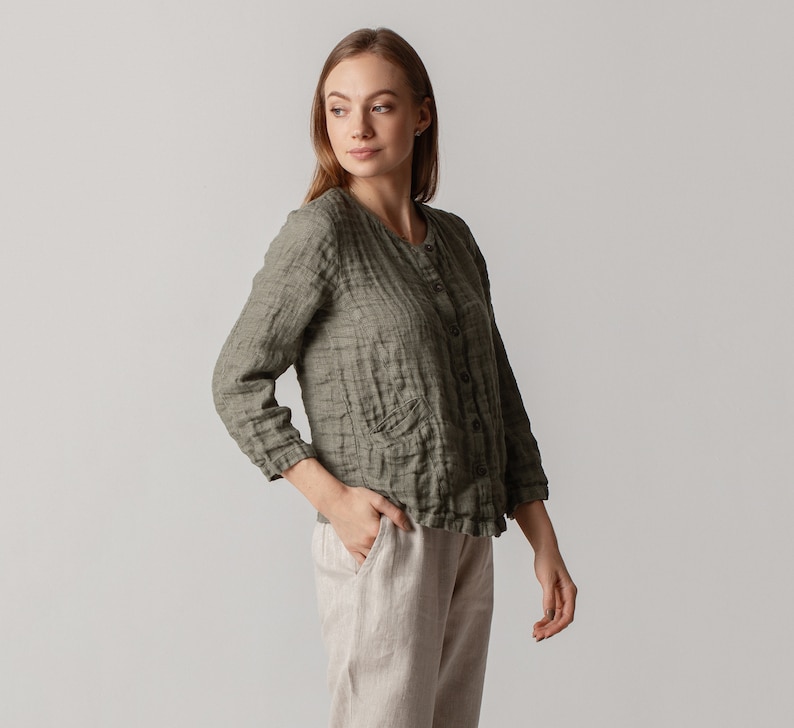 Short Linen Jacket With Buttons / Natural Linen Jacket / Linen - Etsy