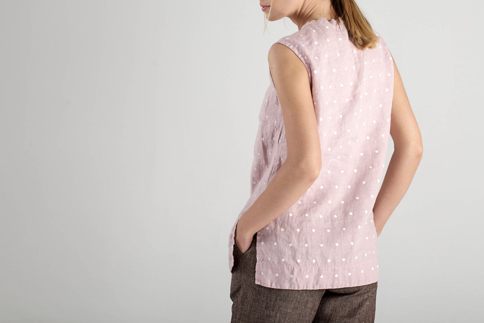 Pink Sleeveless Linen Top With White Dots / Pink Linen Top / - Etsy