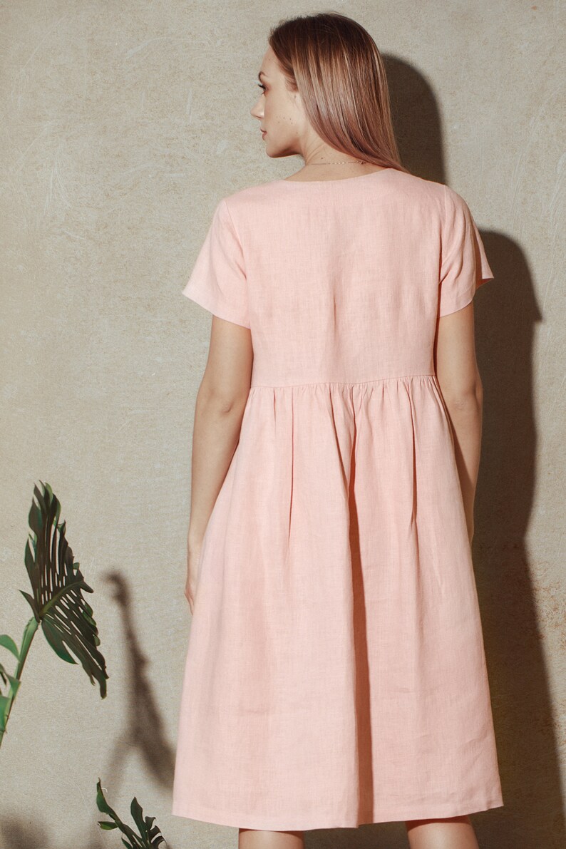 Pink Linen Dress Dress in Linen Flax Dress Summer Dress | Etsy