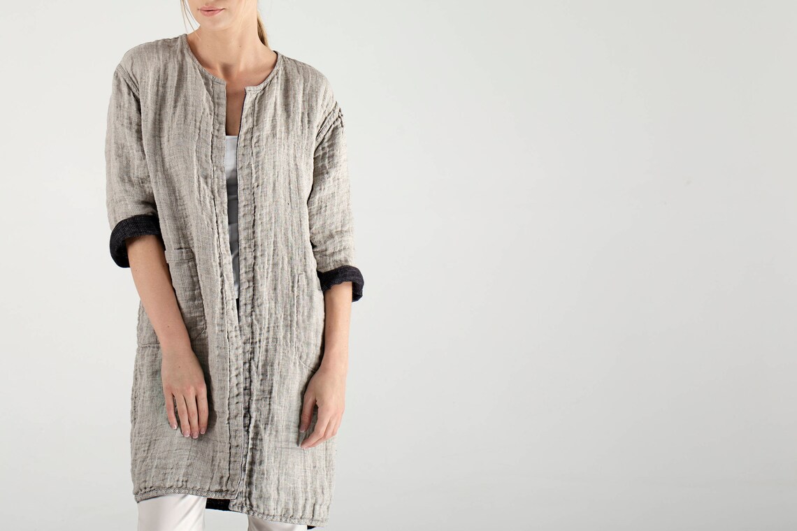 Long Linen Jacket / Black Linen Cardigan / Loose Linen Jacket | Etsy