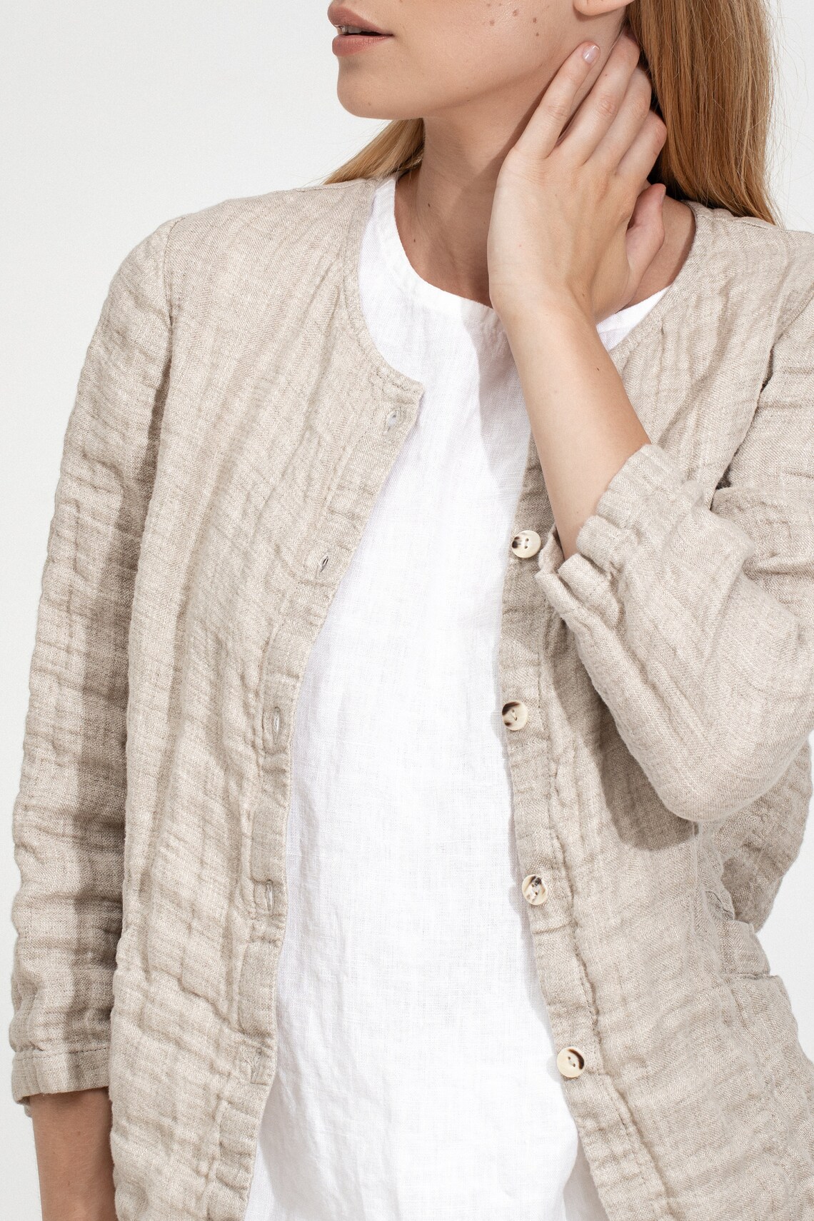 Short Linen Jacket With Buttons / Natural Linen Jacket / Linen | Etsy
