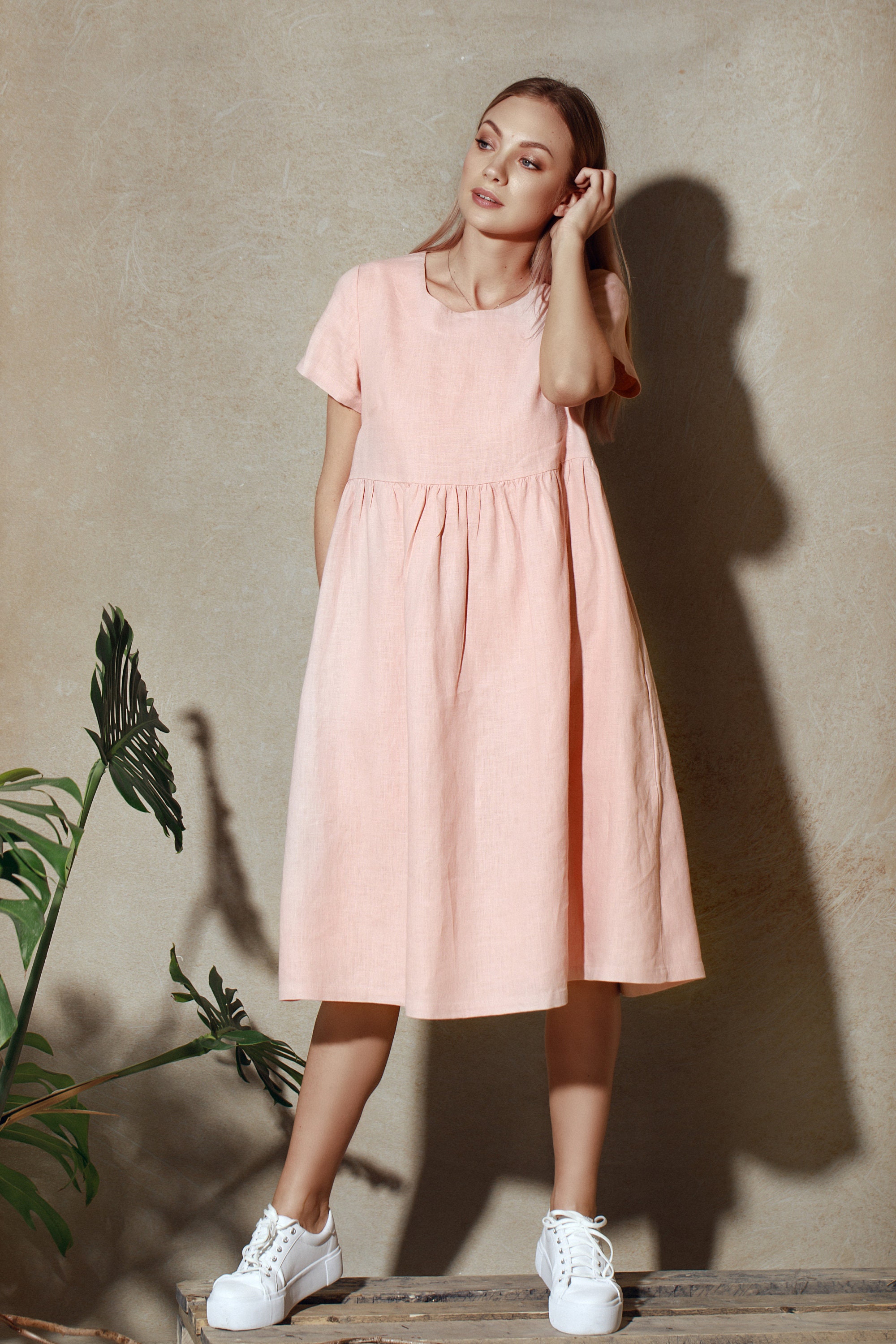 Pink Linen Dress Dress in Linen Flax Dress Summer Dress - Etsy