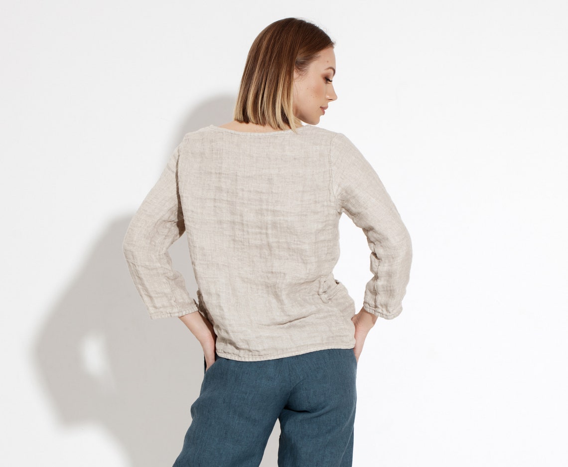 Natural Linen Boxy Top With Side Pockets / Loose-fitting Top / - Etsy