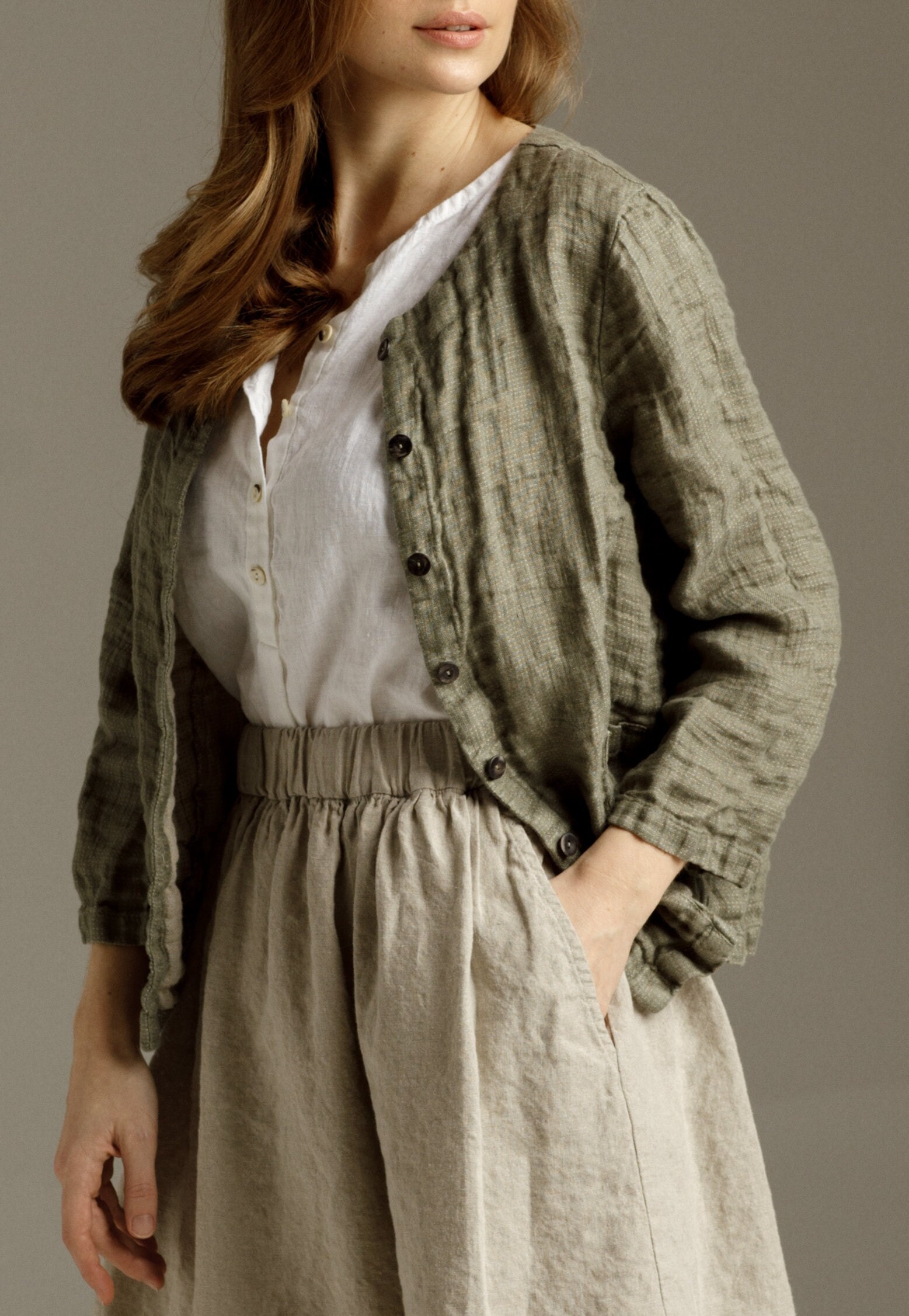 Short Linen Jacket With Buttons / Natural Linen Jacket / Linen Cardigan ...
