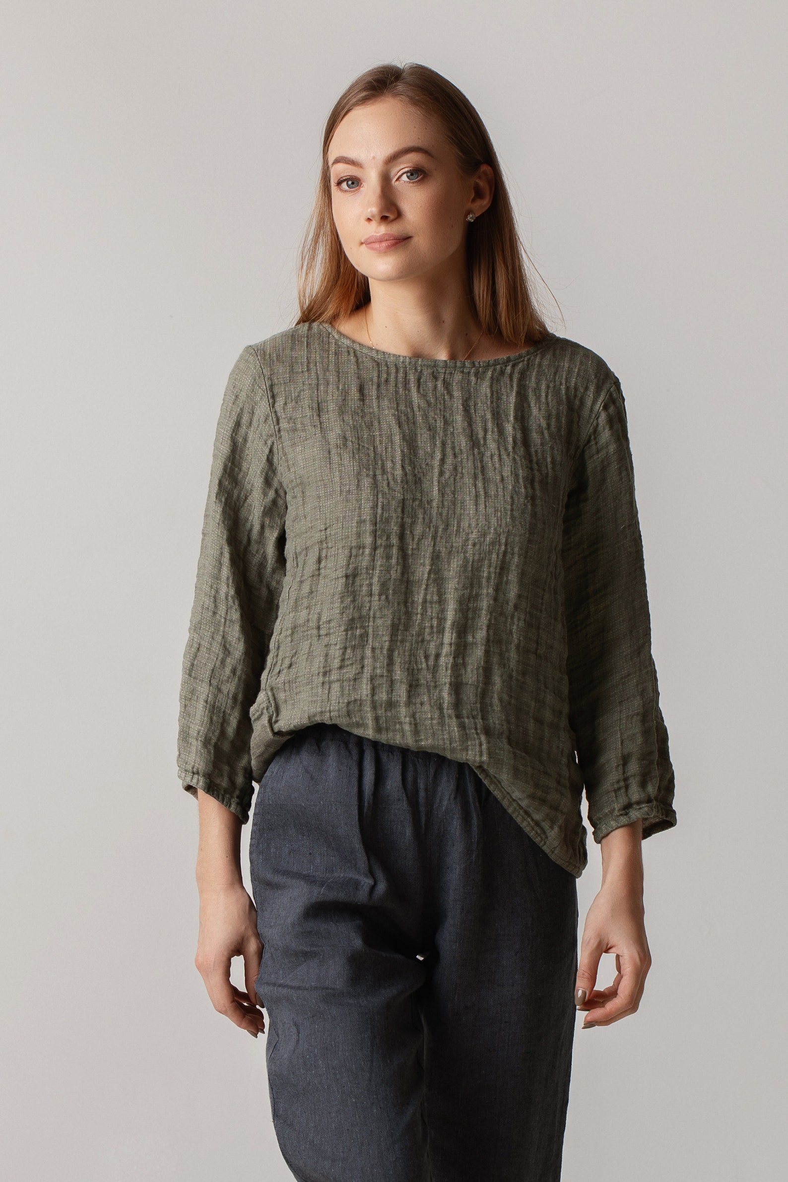 Natural Linen Boxy Top With Side Pockets / Loose-fitting Top / | Etsy