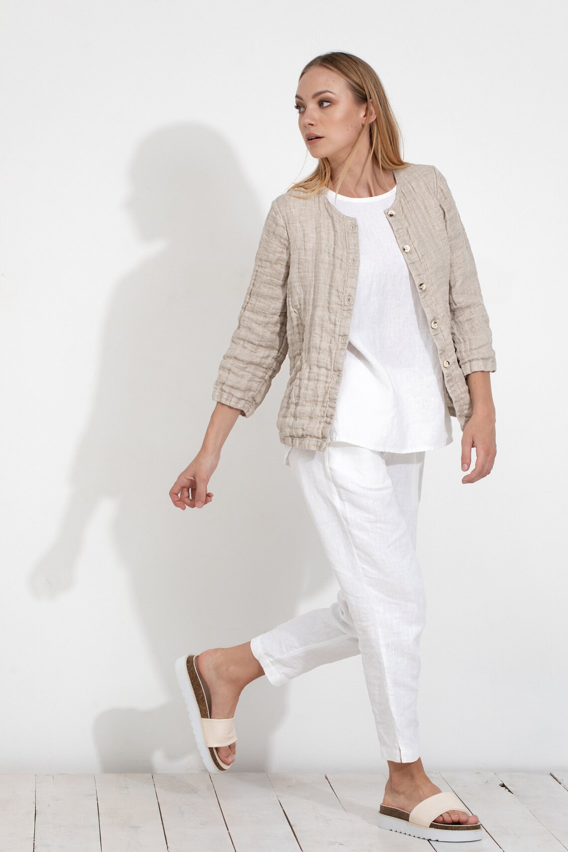 Short Linen Jacket With Buttons / Natural Linen Jacket / Linen | Etsy