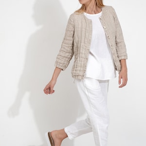 Short Linen Jacket With Buttons / Natural Linen Jacket / Linen Cardigan ...