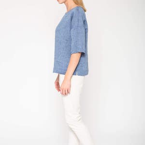 Boxy Top in Light Blue Linen / Blue Linen Tank Top / Blue Linen Blouse ...