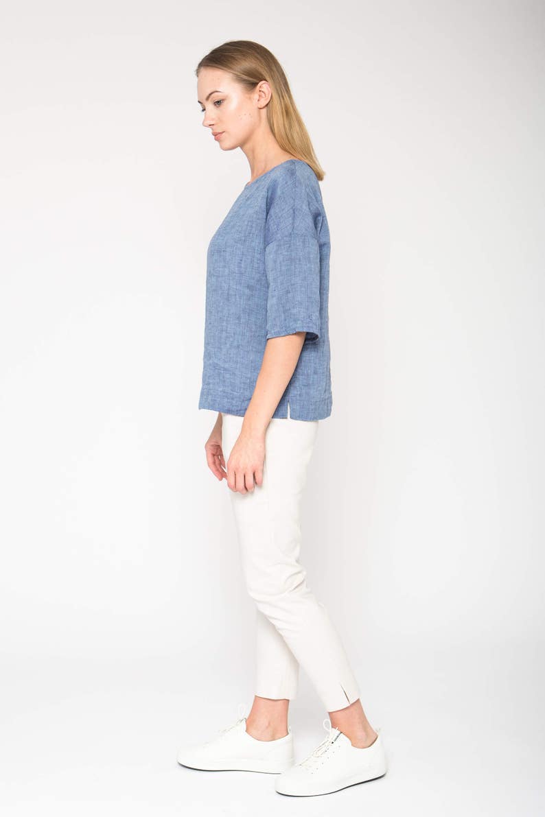 Boxy Top in Light Blue Linen / Blue Linen Tank Top / Blue - Etsy