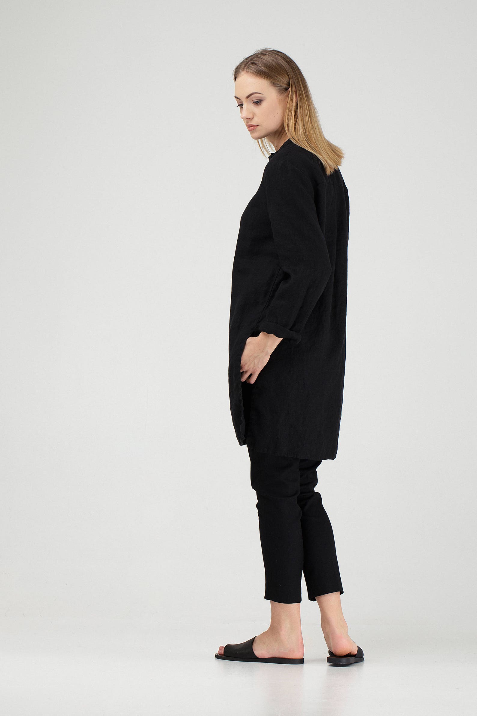 Black Linen Tunic / Black Linen Shirt / Long Linen Tunic Shirt | Etsy