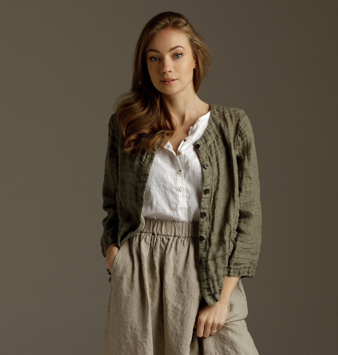 Short Linen Jacket With Buttons / Natural Linen Jacket / Linen Cardigan ...