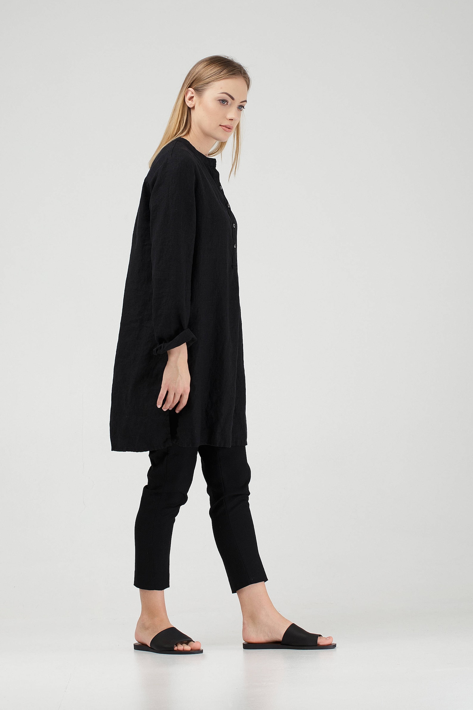 Black Linen Tunic / Black Linen Shirt / Long Linen Tunic Shirt / Maxi ...