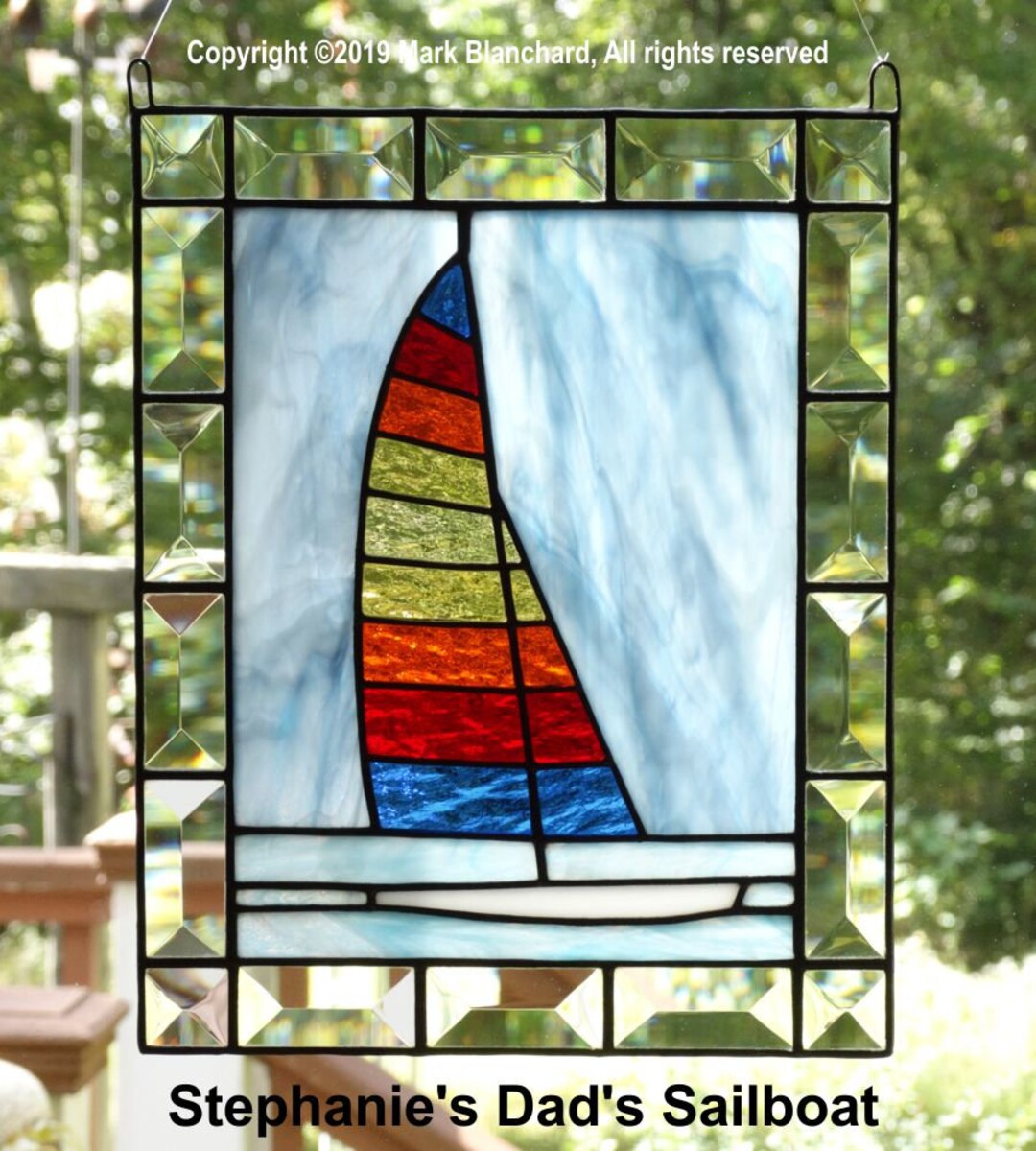 Custom Sailboat Stained Glass Panel With Multi Colored Sail and Bevels ...