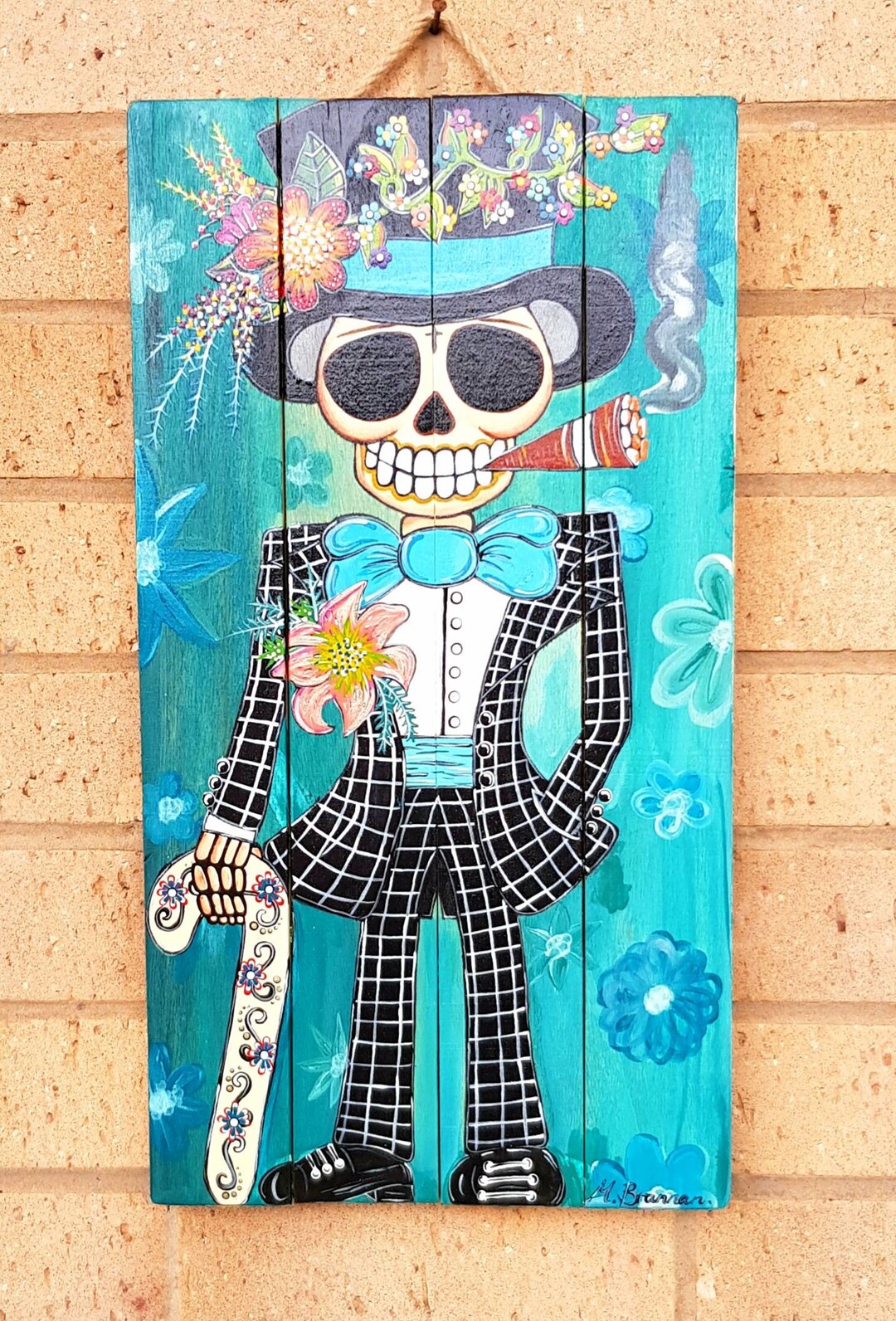 Skull Wall Art. Upcycled Hand-painted Wood Wall Art. Day of the Dead ...