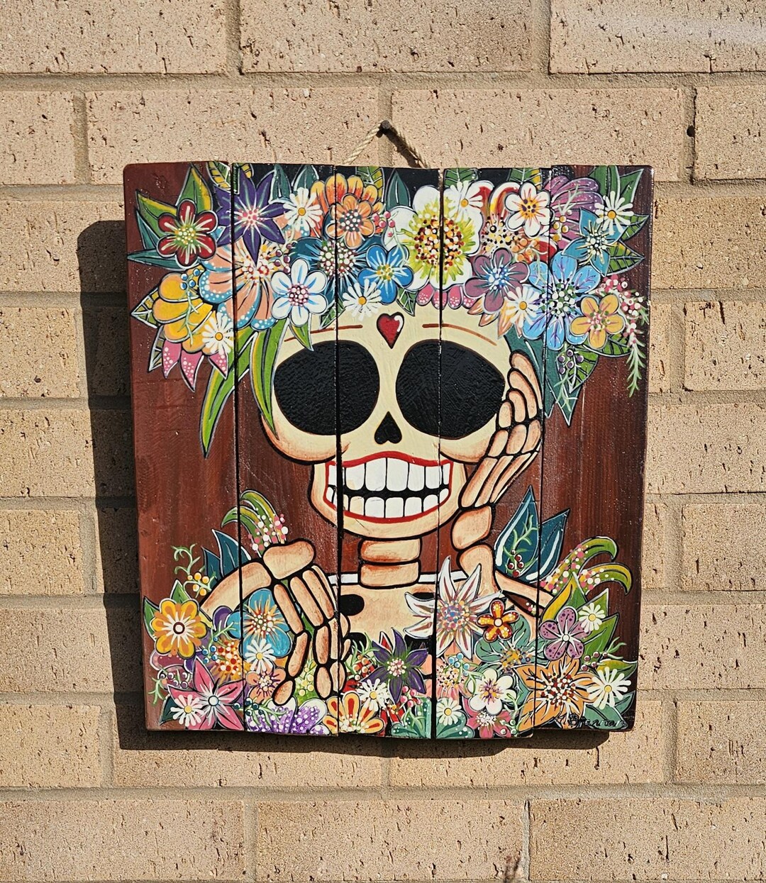 Skull Wall Art. Upcycled Hand-painted Wood Wall Art. Day of the Dead ...