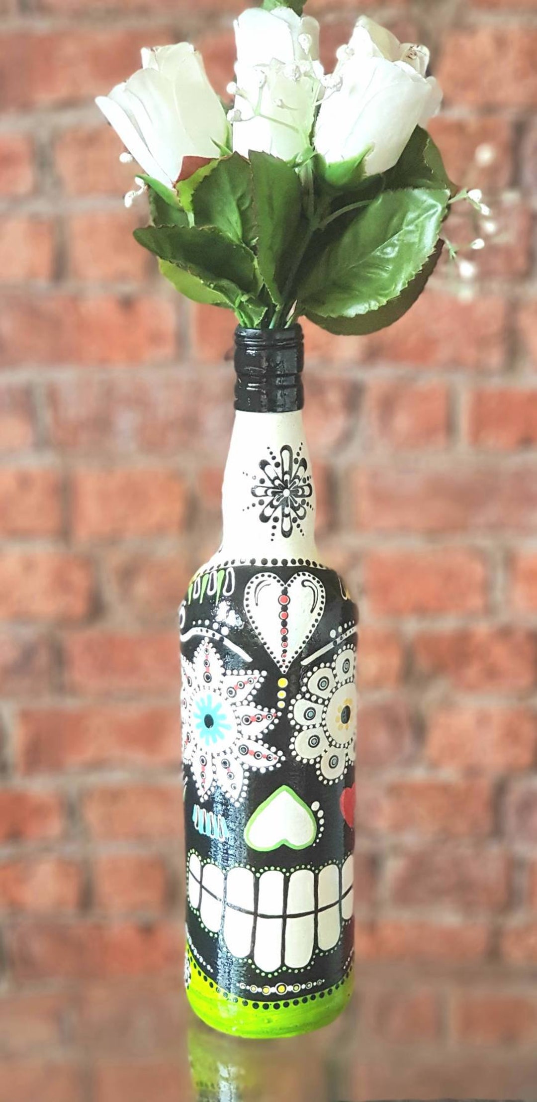 Botella mexicana del Día de Muertos pintada a mano. Florero. Regalo de ...