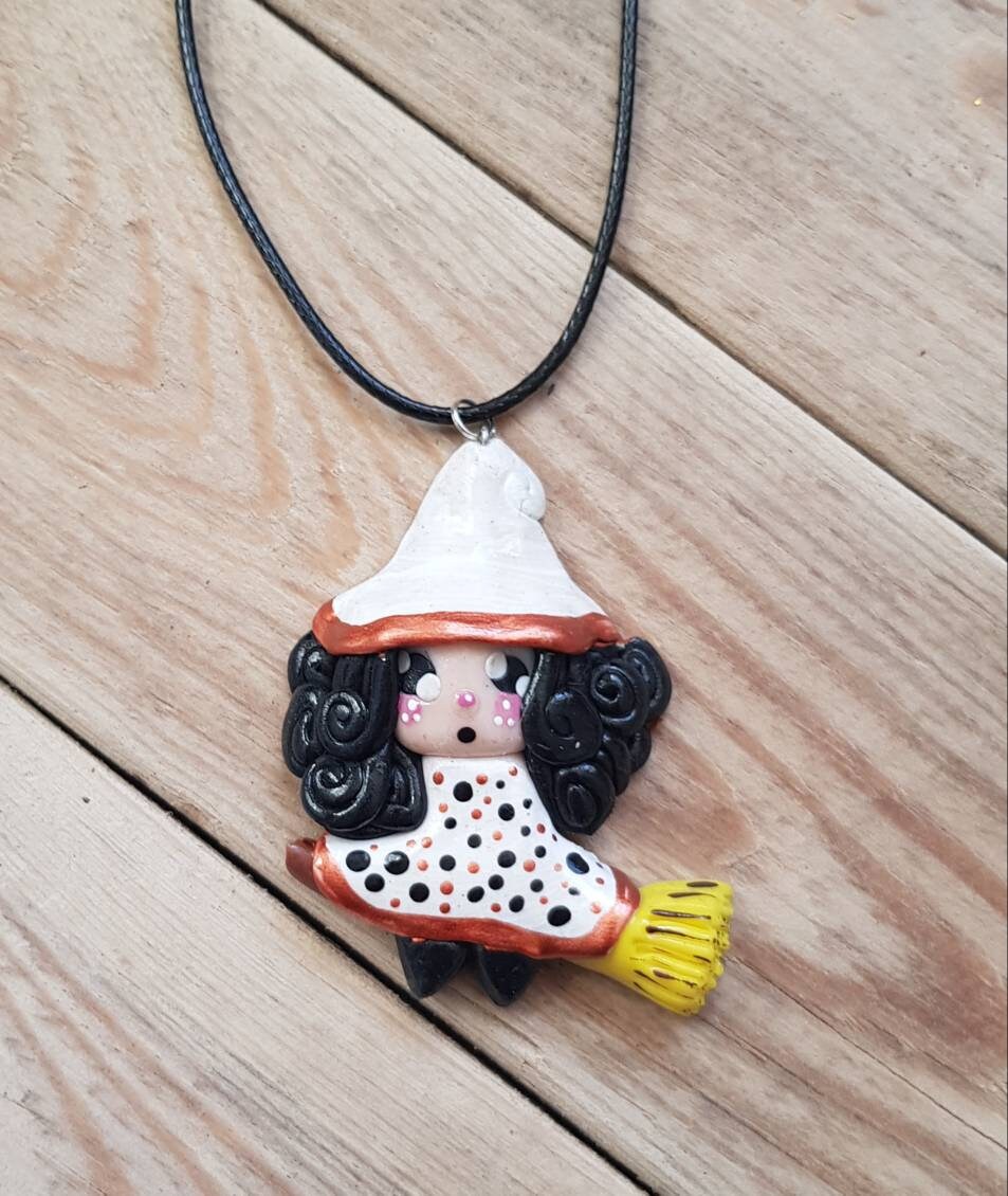 Witch Charm Pendant Necklace. Witch Gift. Hand Made Polymer Clay ...