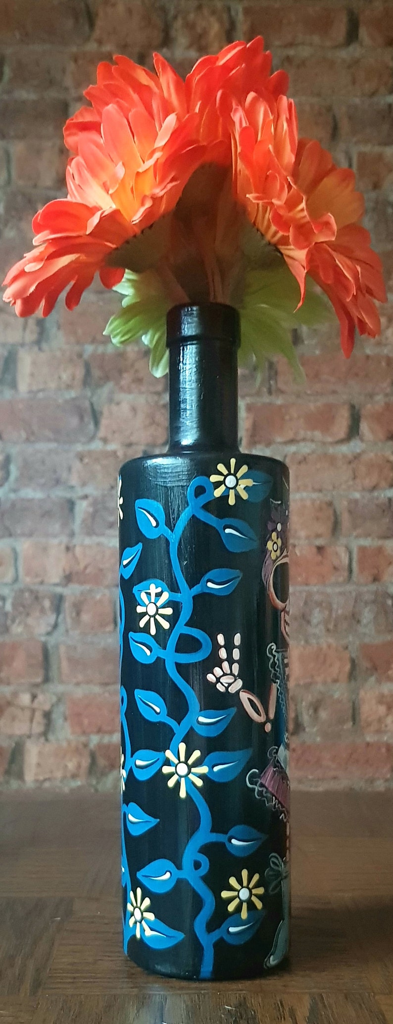 Botella mexicana pintada a mano del Día de los Muertos. Florero. Regalo ...