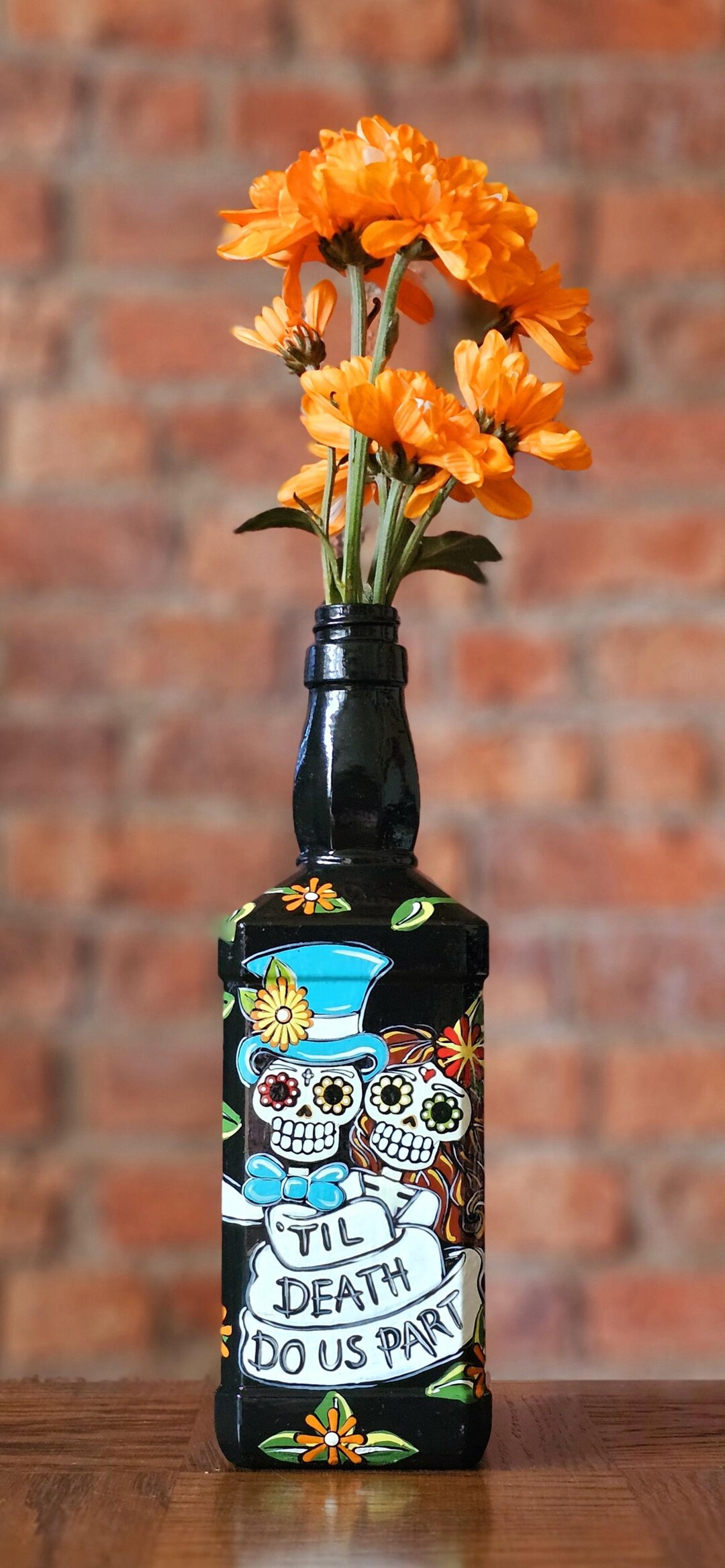 Mexican Day of the Dead Hand Painted Upcycled Bottle. Vase. Wedding ...