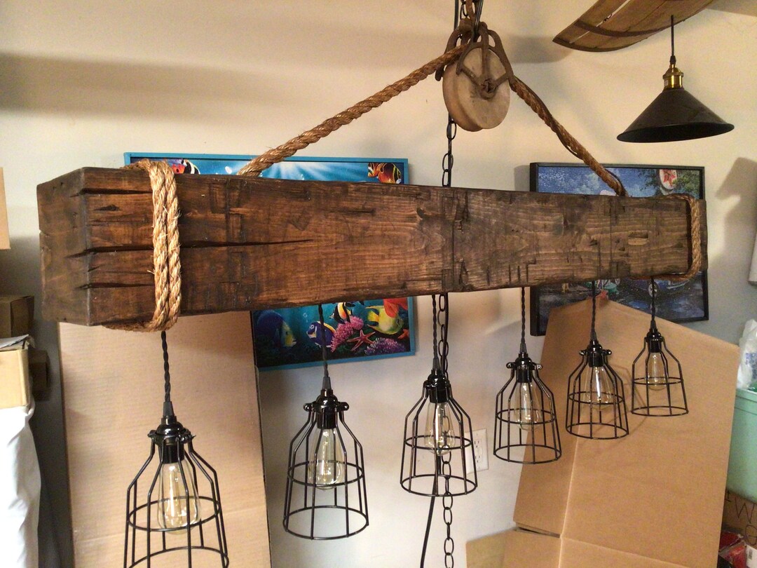 48 Rustic Barn Beam With 4 Light Cages - Etsy