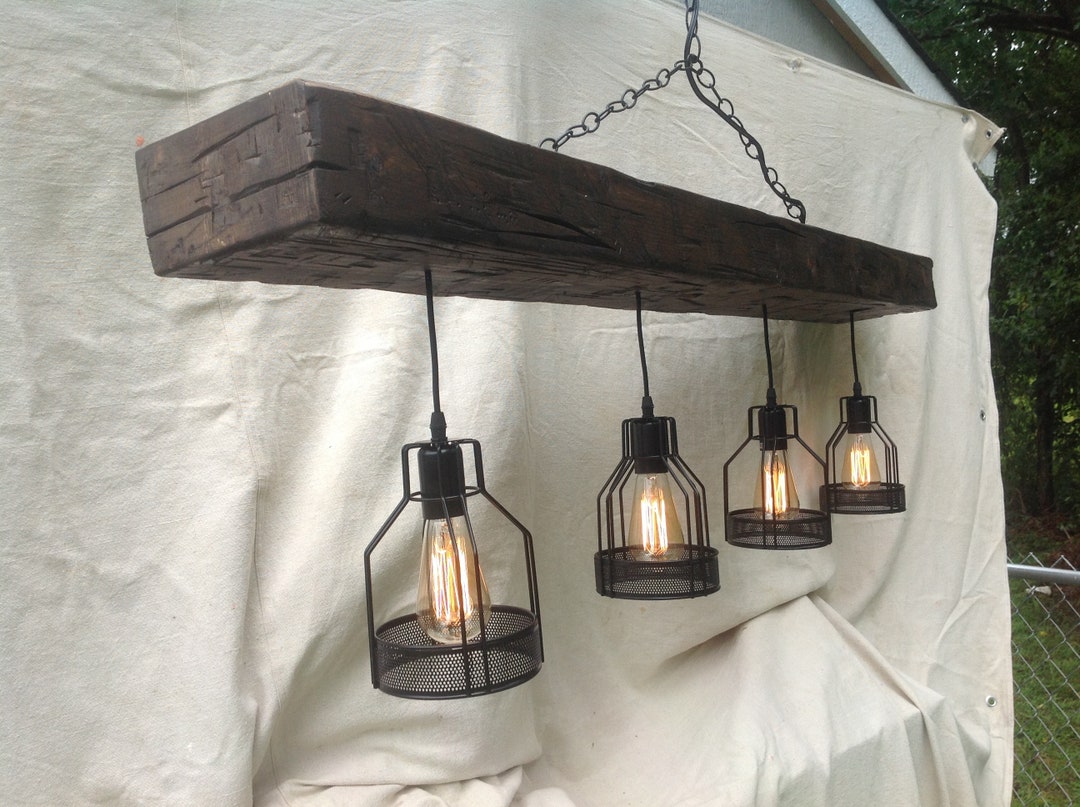 Rustic Barn Beam, Industrial Cages Lights, Edison Bulbs - Etsy