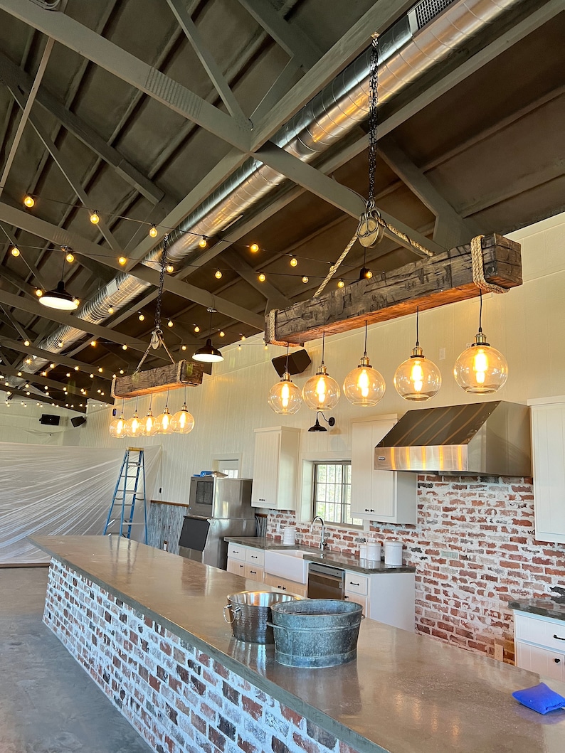 60” Barn Beam With Five Suspended Glass Globes - Etsy