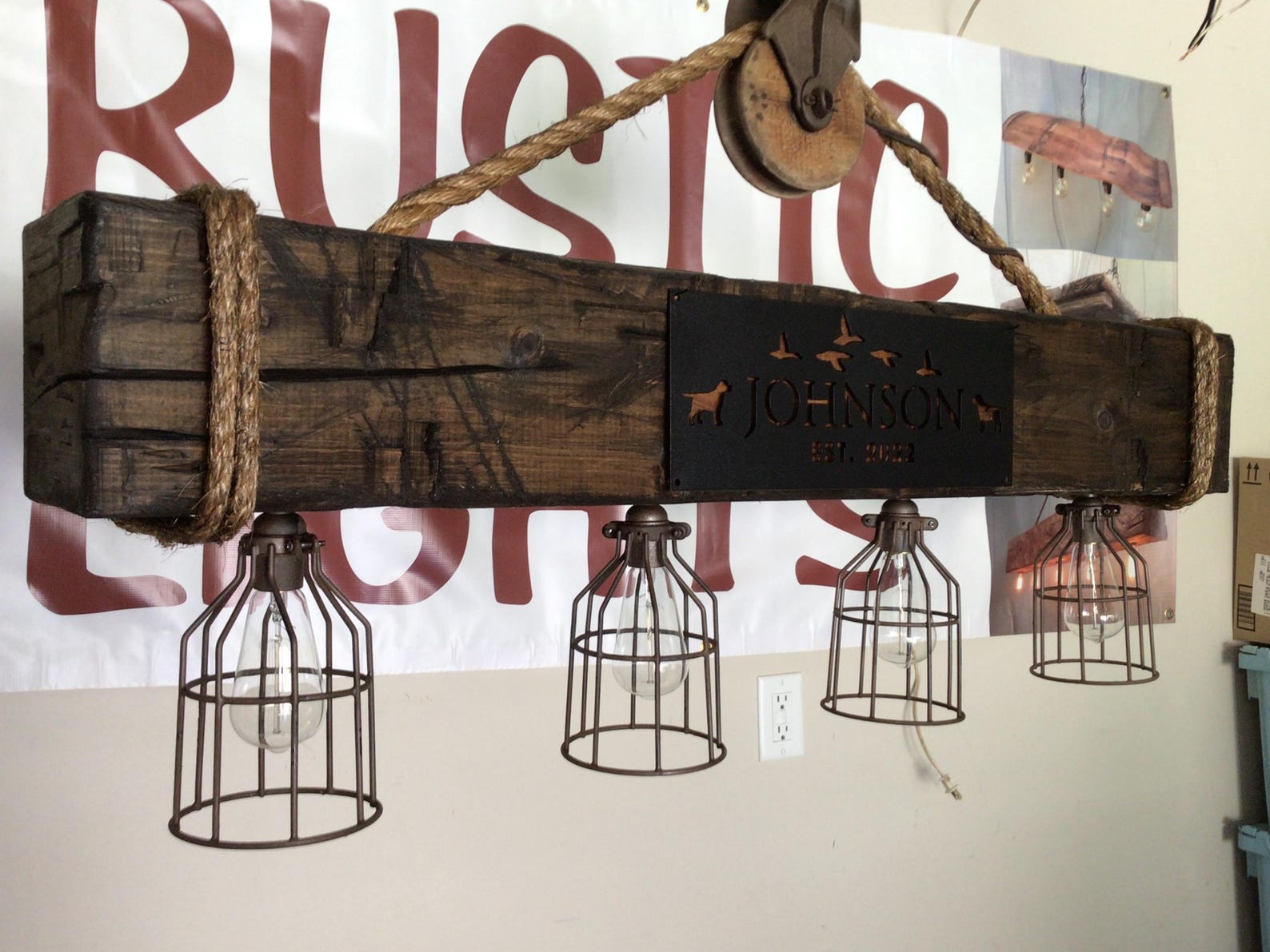 48” Rustic Barn Beam With 4 Light Cages - Etsy