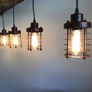 Industrial Cage Lights on Rustic Barn Beam - Etsy