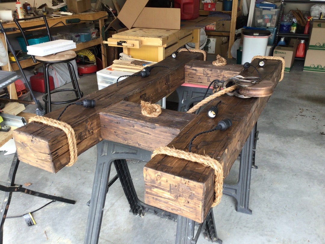 6’ Double Barn Beam With 8 Suspended Lights - Etsy