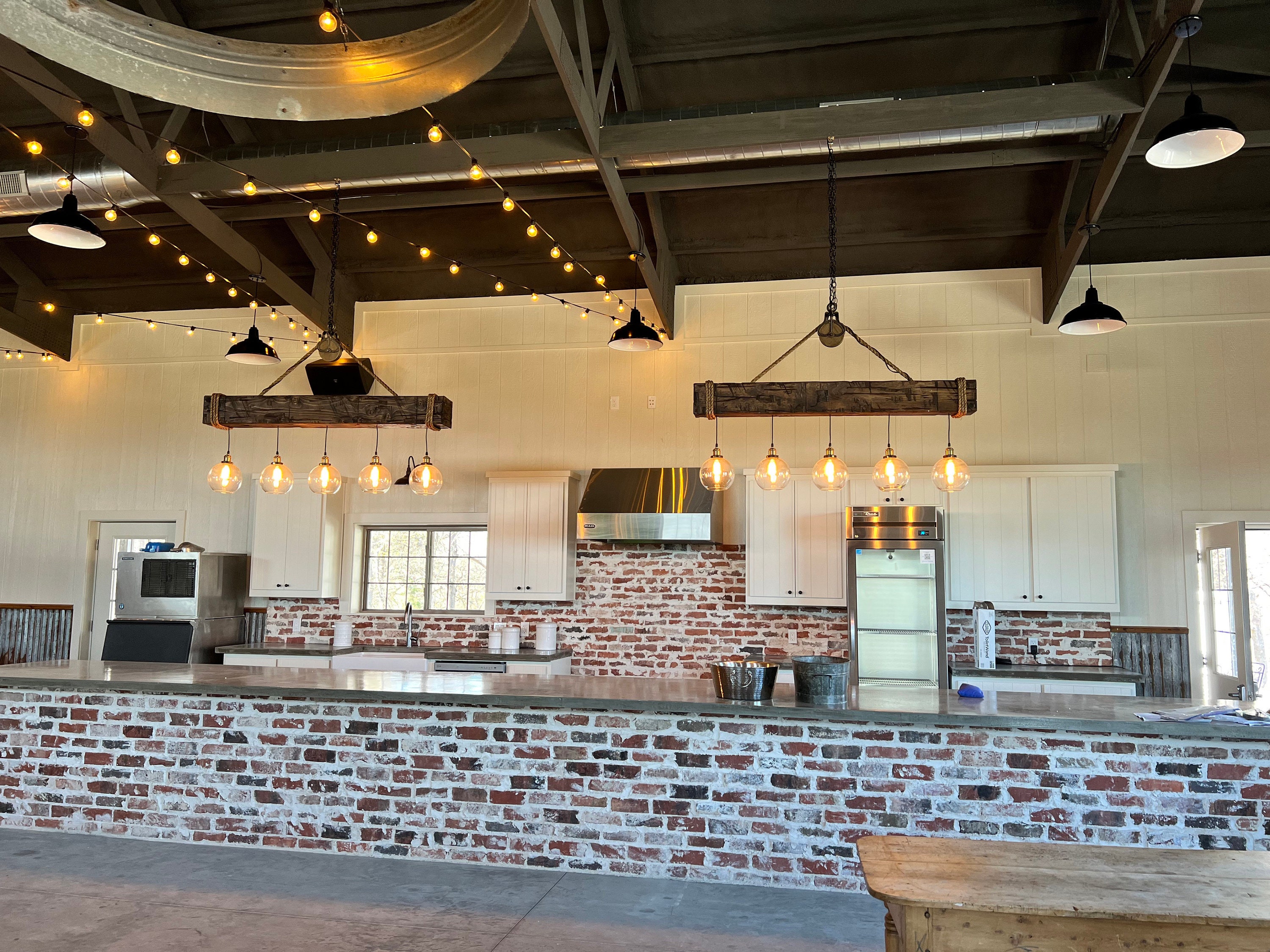 60” Barn Beam With Five Suspended Glass Globes - Etsy