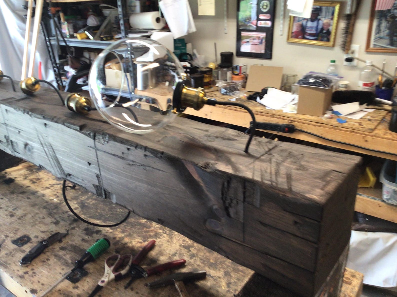 60” Barn Beam With Five Suspended Glass Globes - Etsy