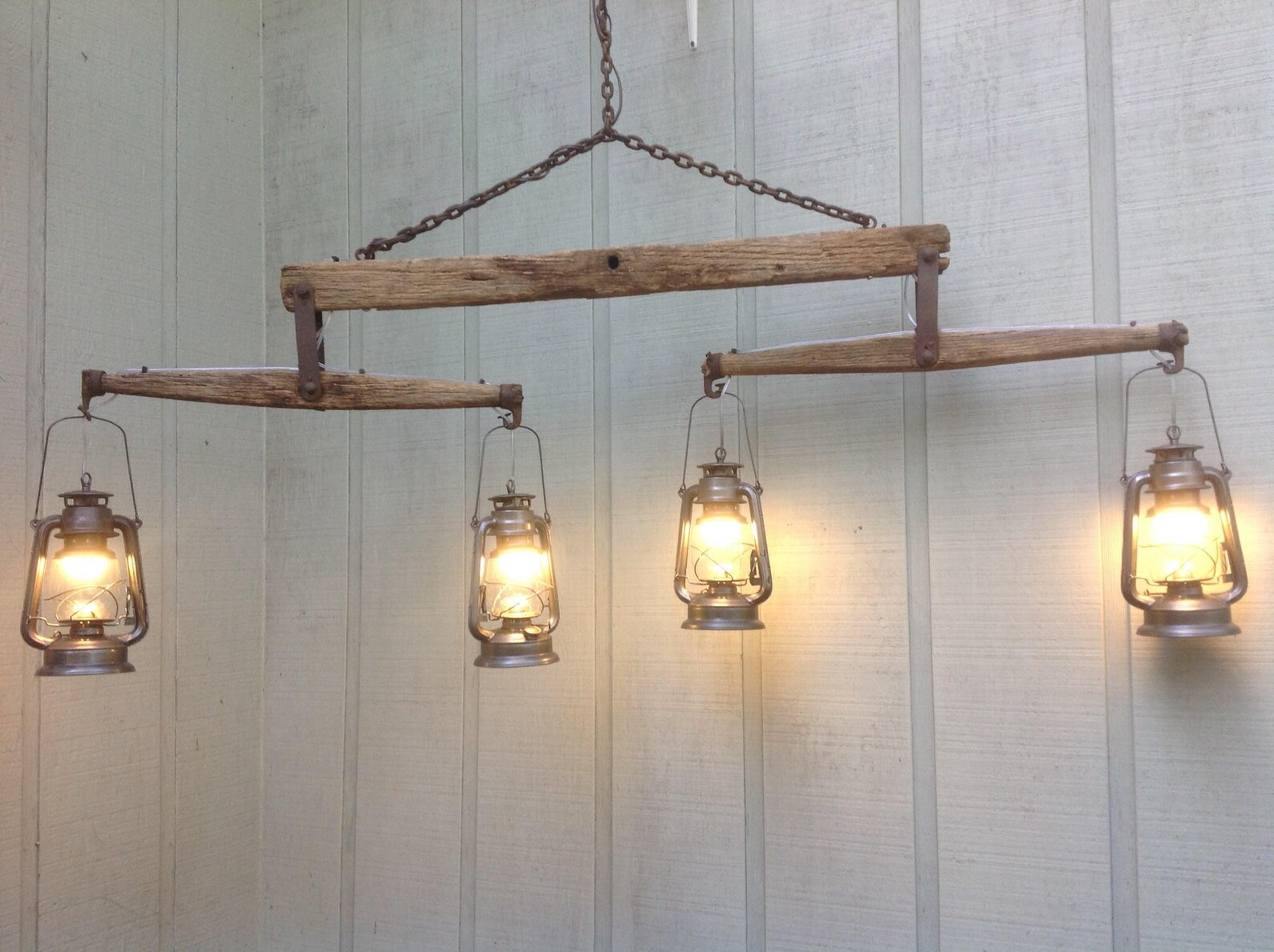 Rustic Antique Double Tree Yoke Hitch with LED Lanterns/Mason | Etsy