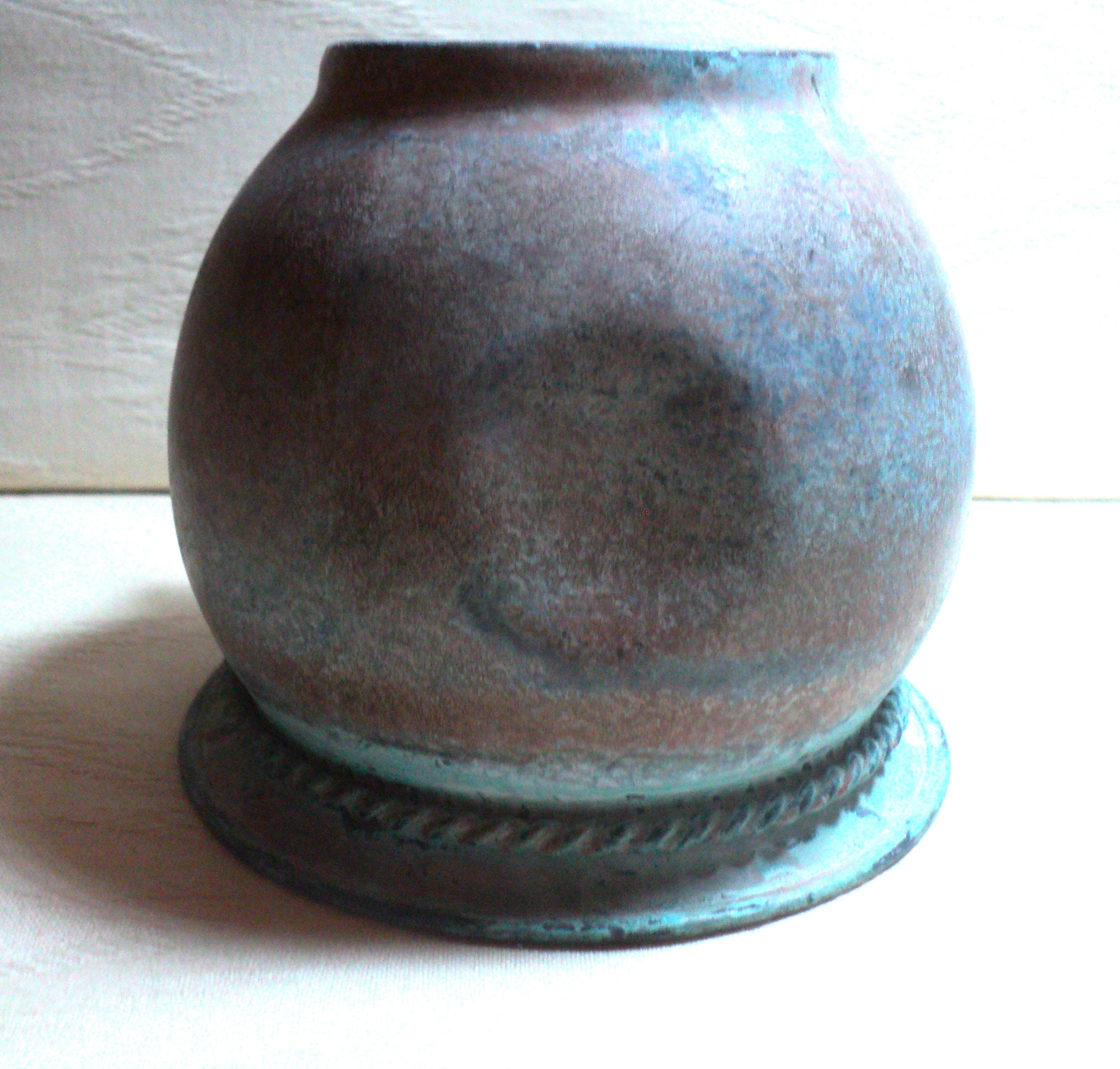 VERDIGRIS FLOWER POT, Distressed Finish, Fake Patina, Metal Pot ...