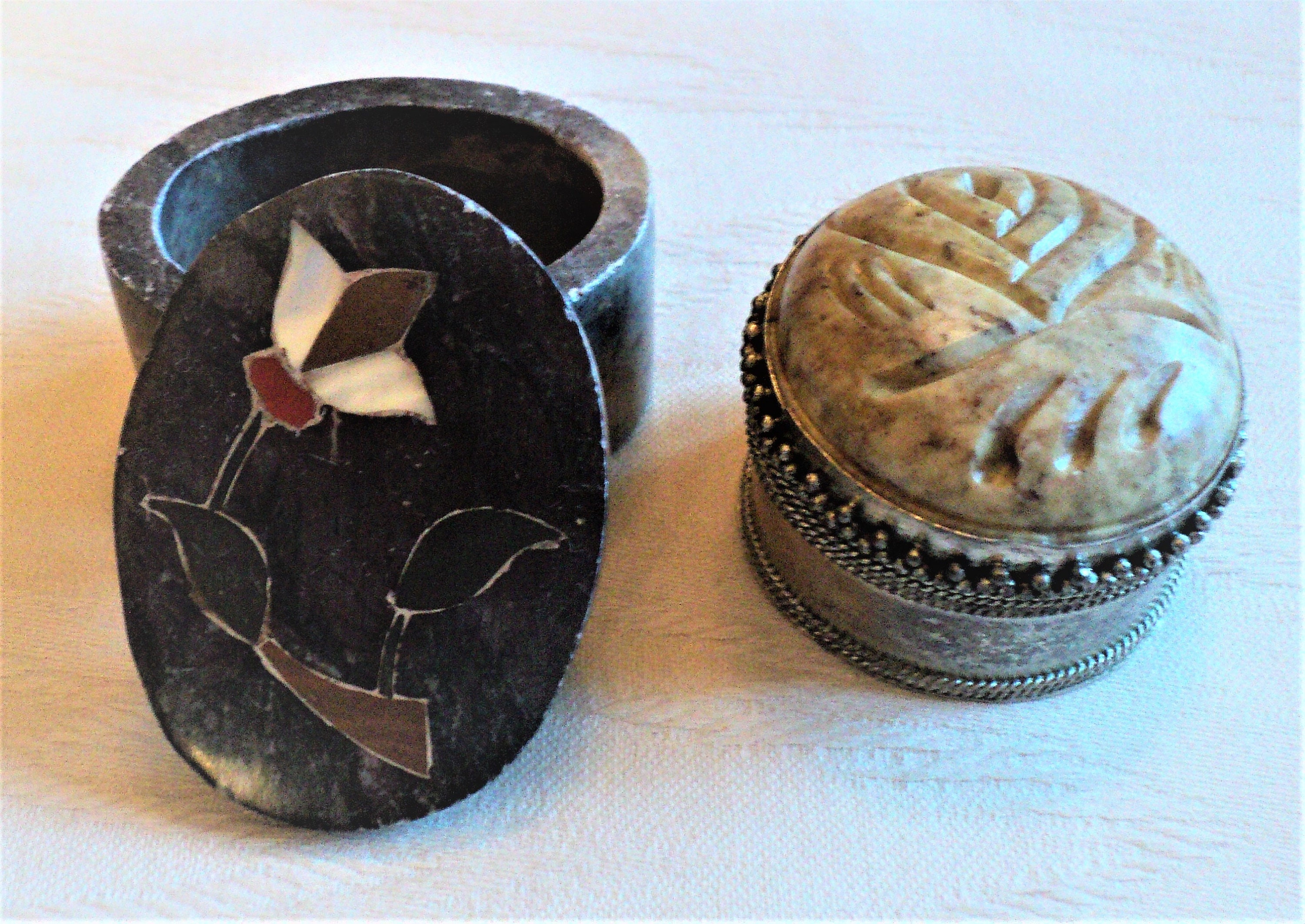 SOAPSTONE BOXES, LOTUS Flowers, Soapstone Dome, Nickel Silver With ...