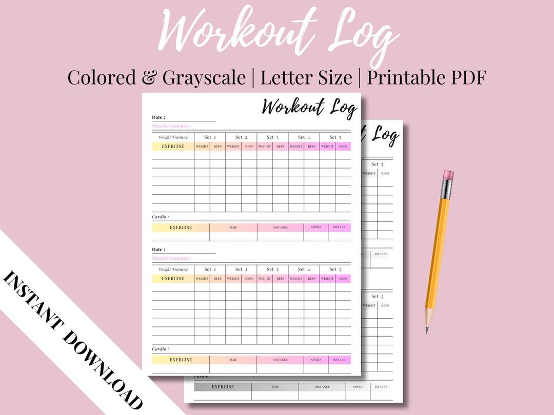 Printable Workout Log | Fitness Tracker | Exercise Planner for Weight ...