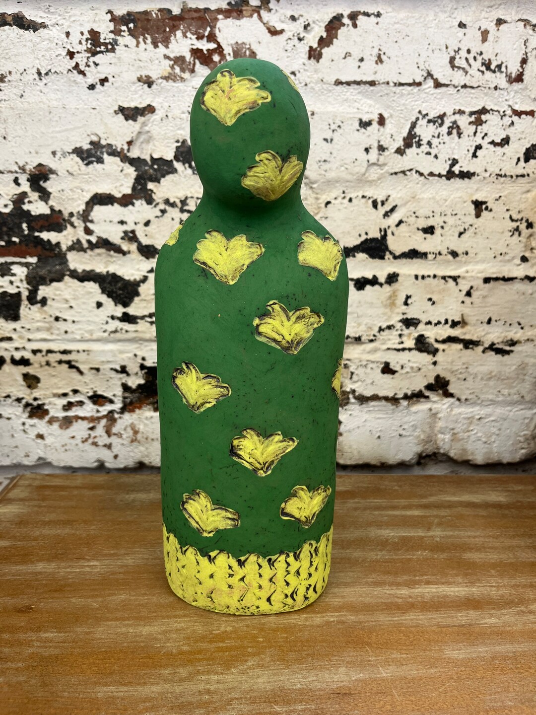 Soul Ceramic Figure Sculpture Grass Green With Yellow Fan Flowers - Etsy