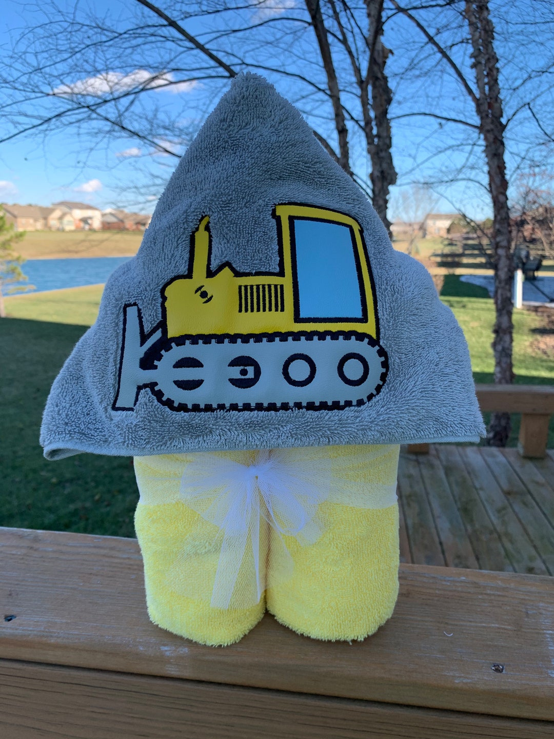 Construction, Hard Hat, Excavator, Bulldozer Embroidered Hooded Towel ...