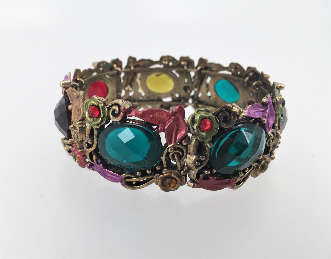 Multi-color Stone Metal Bangle. Vintage Boho Metal Bracelet. Party Wear ...