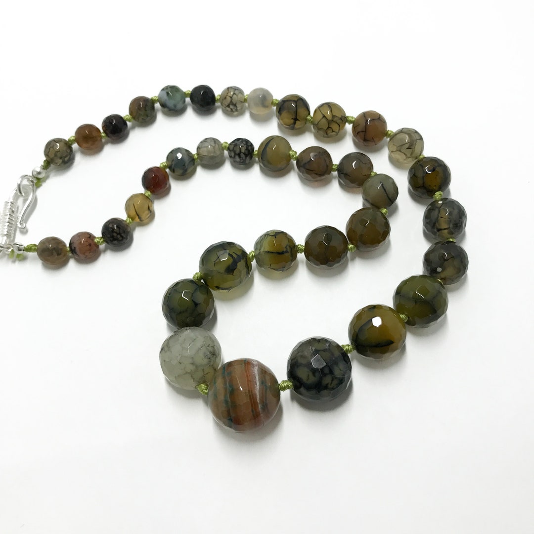 Natural Cracked Agate Graduated Necklace: Hand-knotted Gemstone - Etsy