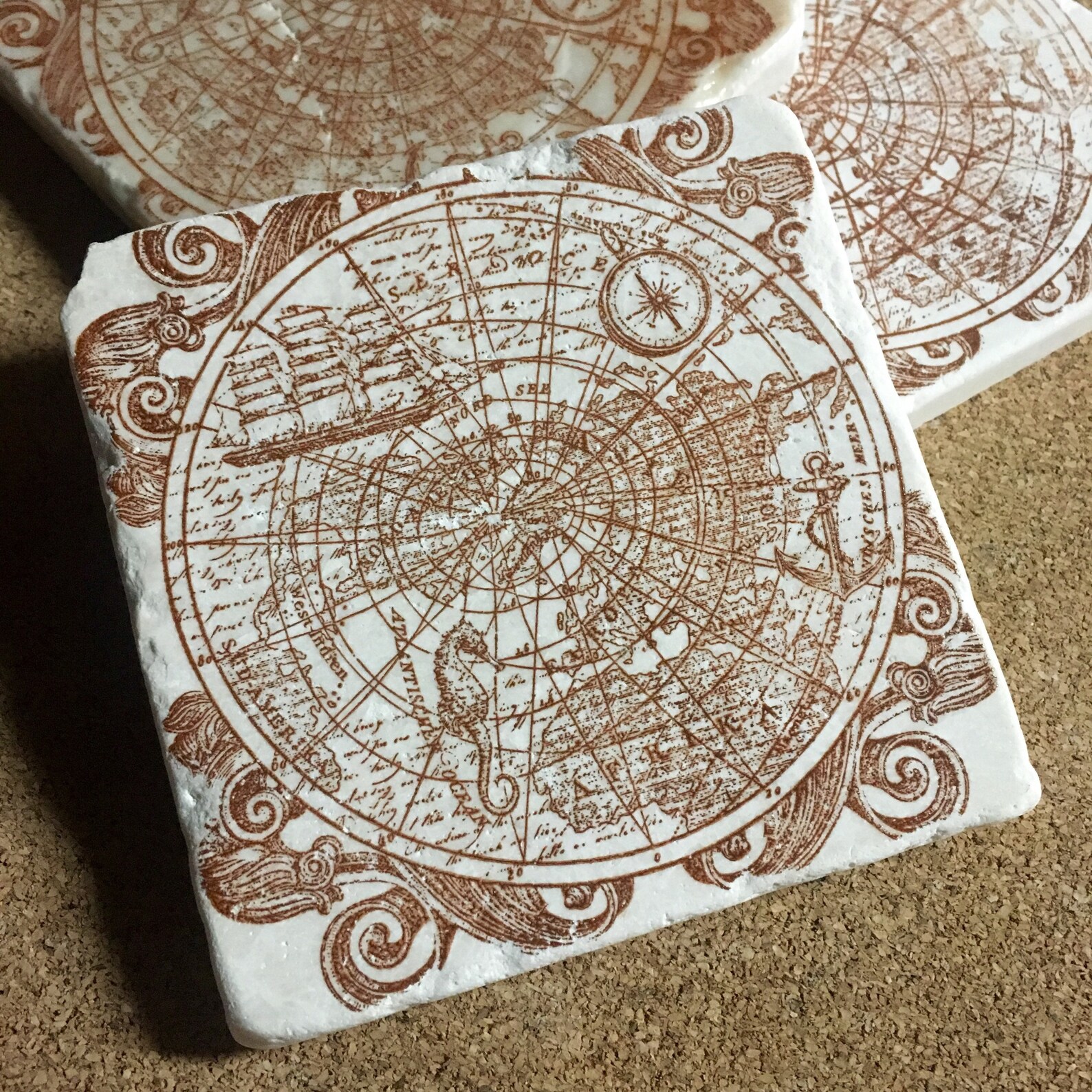 Map Coasters Set of 4 Stone Coasters Old World Map | Etsy