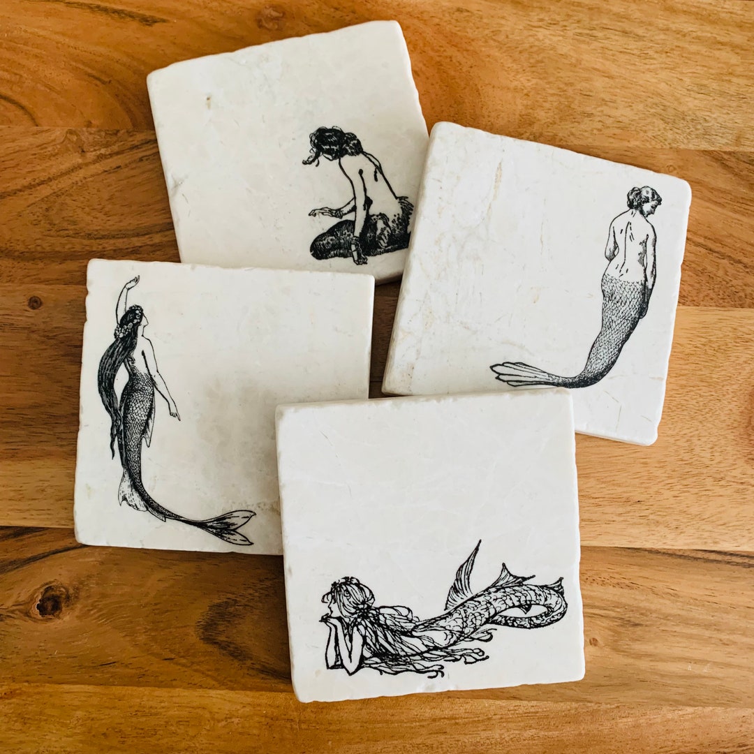 Mermaid Coasters/ Mermaid Gift/ Housewarming Gift/ Marble Coasters ...