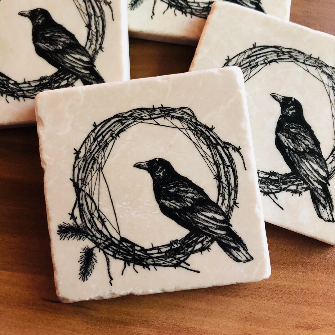 Raven Coasters ~ Stone Coasters ~ Stone Tile Coasters ~ Stone Cocktail ...