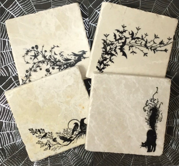 Halloween Coasters Witch Coasters Marble Coasters Autumn - Etsy