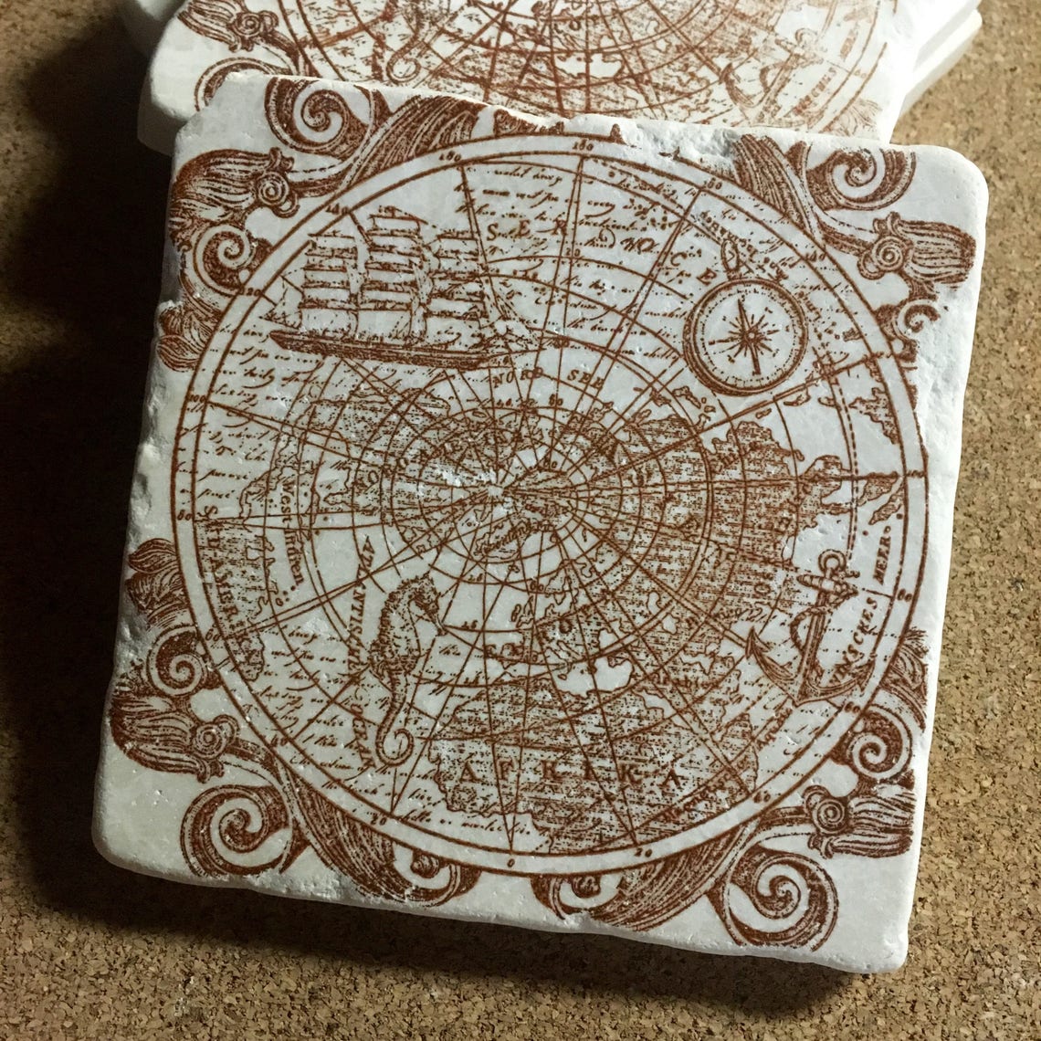 Map Coasters Set of 4 Stone Coasters Old World Map | Etsy