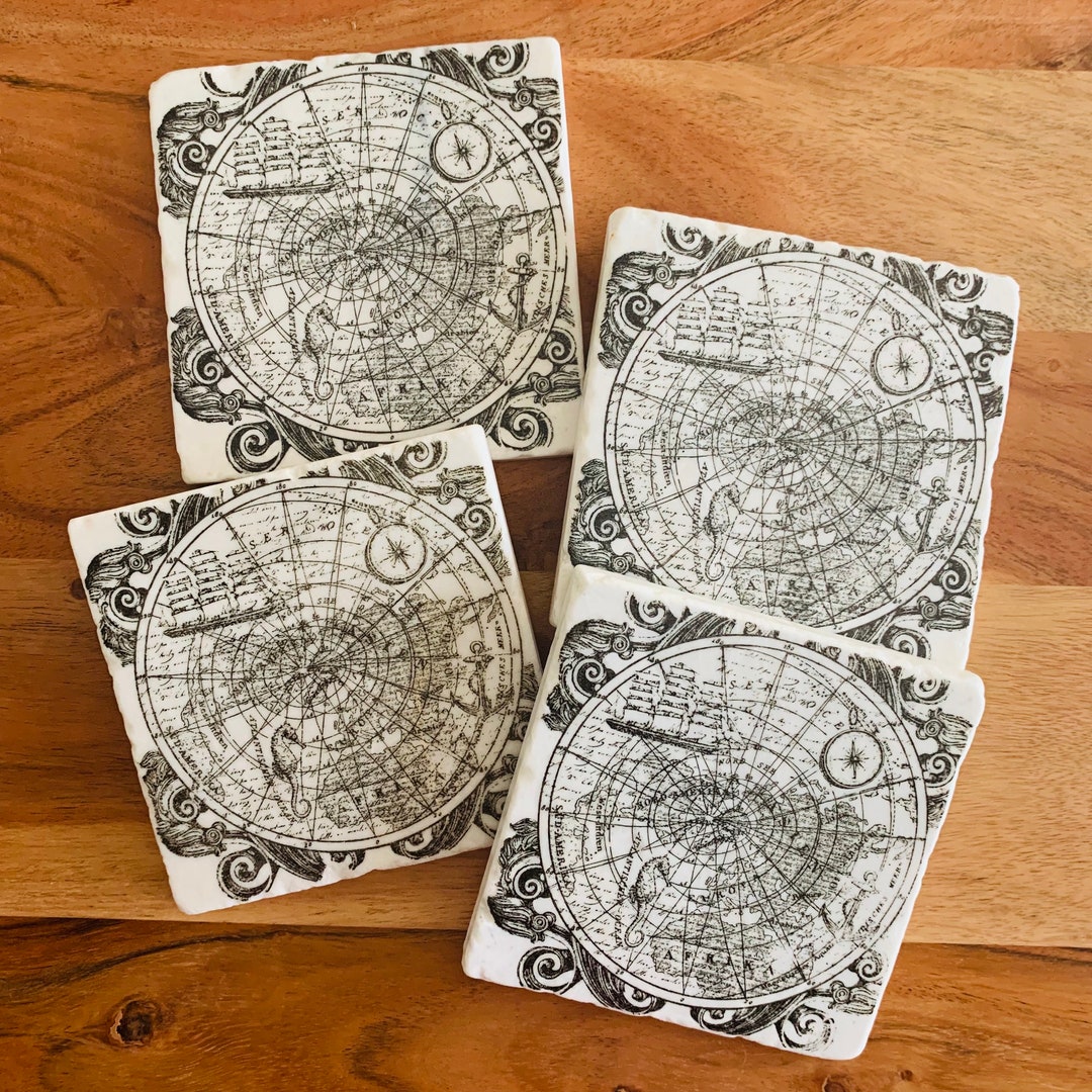 Map Coasters ~ Set of 4 Stone Coasters ~ Old World Map Coasters ...