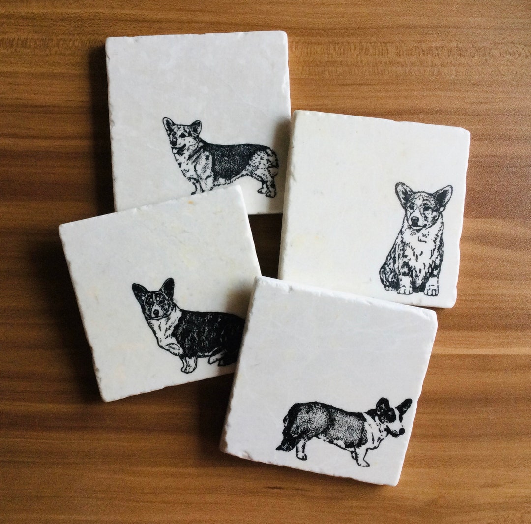 Corgi Coasters Gift for Corgi Mom Dog Coasters Marble Coasters Cardigan ...
