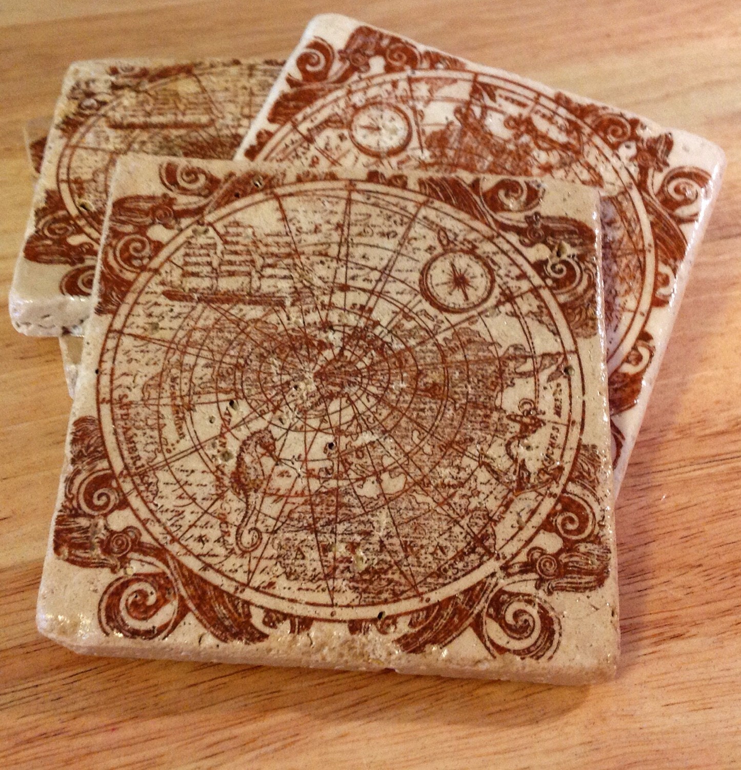 Map Coasters Set of 4 Stone Coasters Old World Map | Etsy