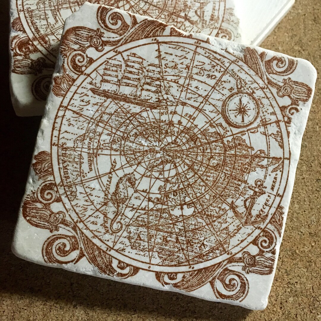 Map Coasters Set of 4 Stone Coasters Old World Map - Etsy