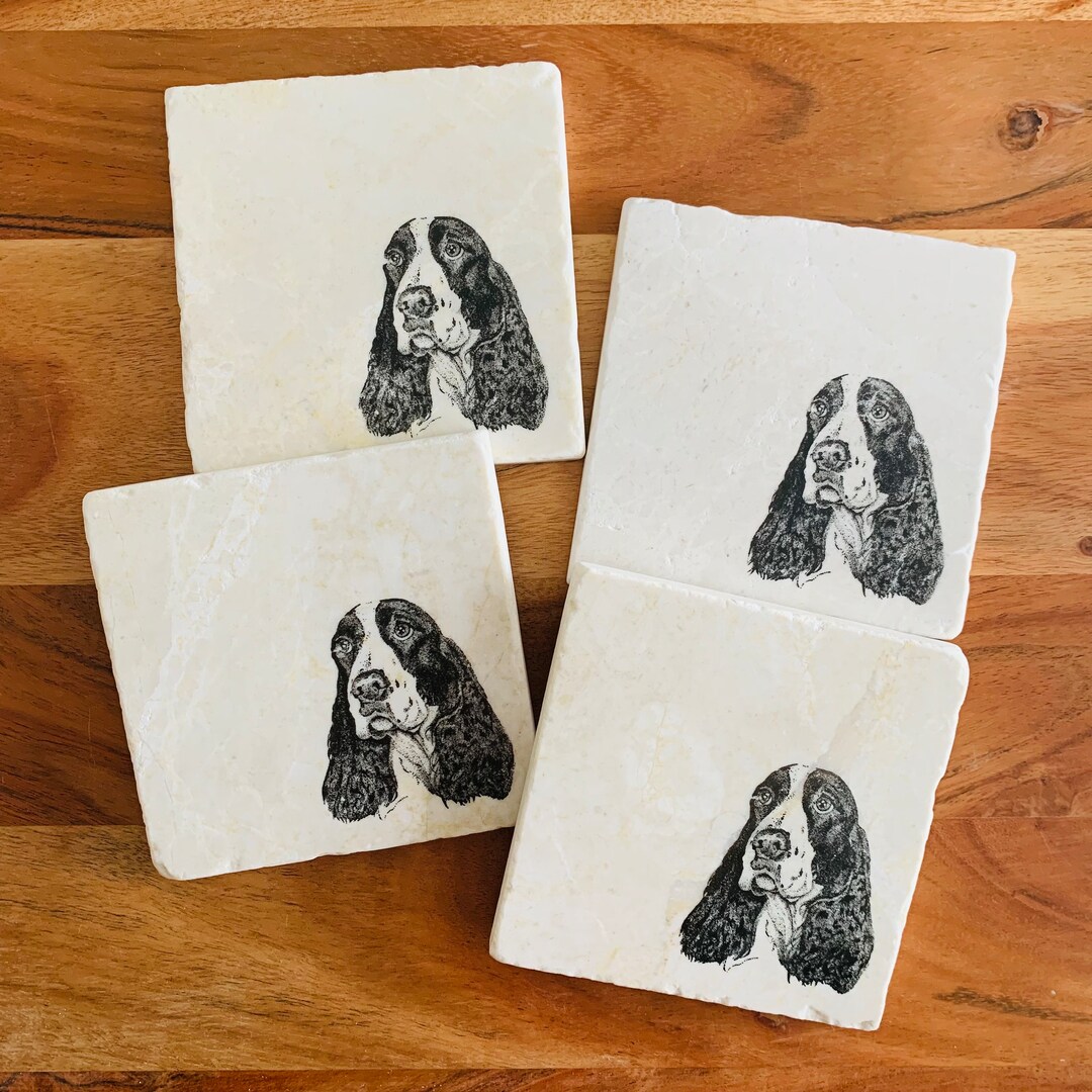 English Springer Spaniel Gift Marble Coasters ~ Handmade Gift ~ Dog ...