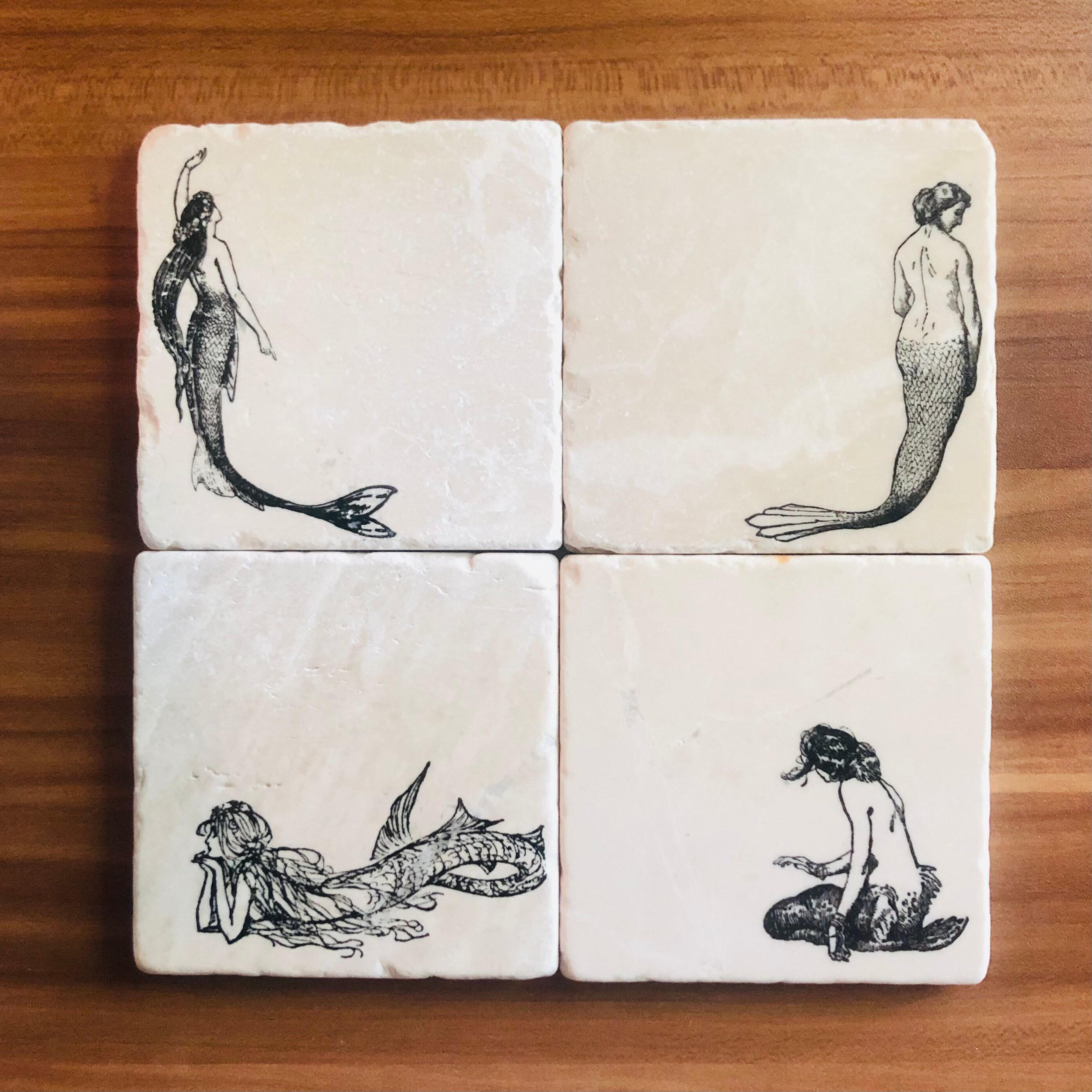 Mermaid Coasters/ Mermaid Gift/ Housewarming Gift/ Marble Coasters ...